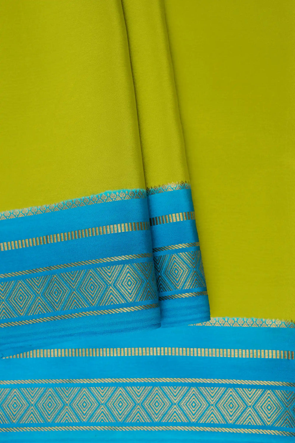 Party Wear Mysore Silk Sarees Yellow Blue Diamond Gold-Atharva