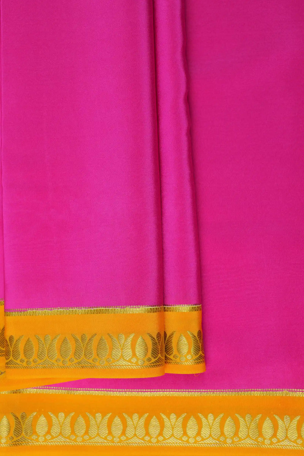 Pink and Yellow Mysore Silk Saree Thrishula Gold Zari Border-Atharva