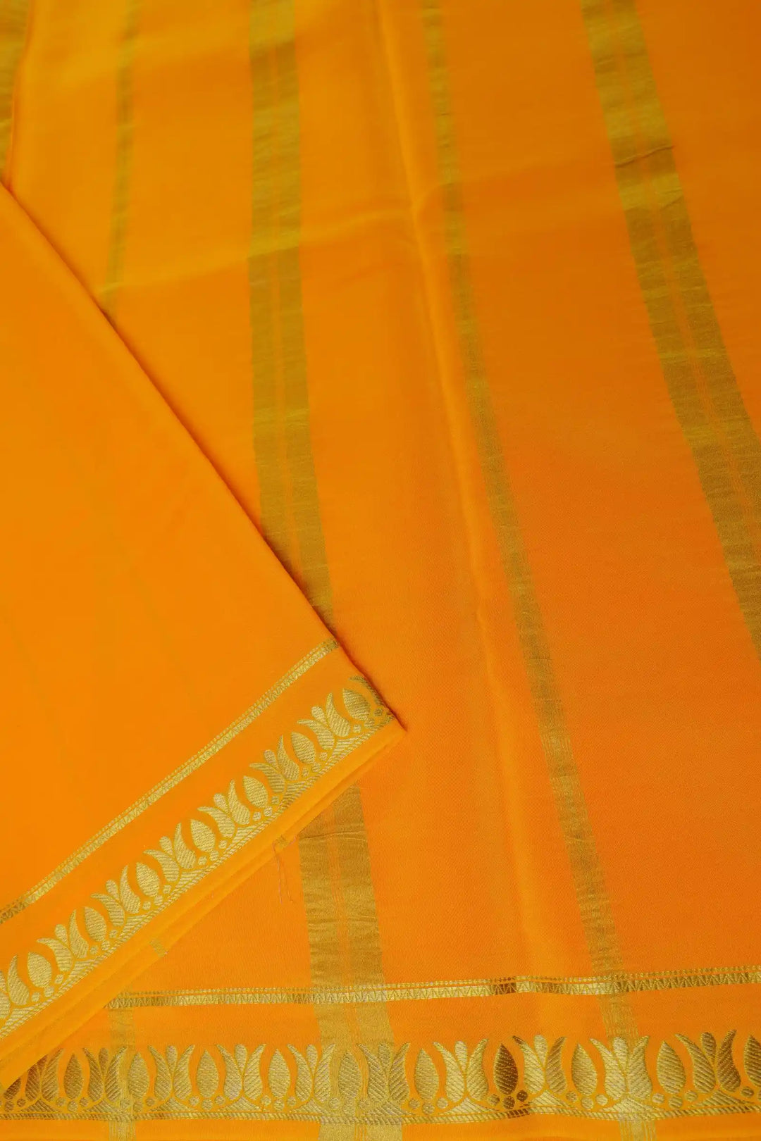 Pink and Yellow Mysore Silk Saree Thrishula Gold Zari Border-Atharva